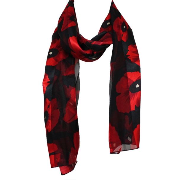 Wholesale Ladies Satin Scarf Poppy Flower Design | UK wholesaler and ...