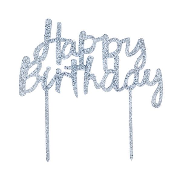 Wholesale Silver Happy Birthday' Acrylic Reusable Glitter Cake Topper ...