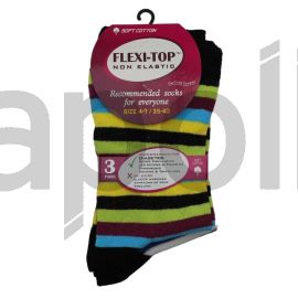 Wholesale Ladies Non Elastic Striped Design ankle Socks - Flexi-Top (3 ...