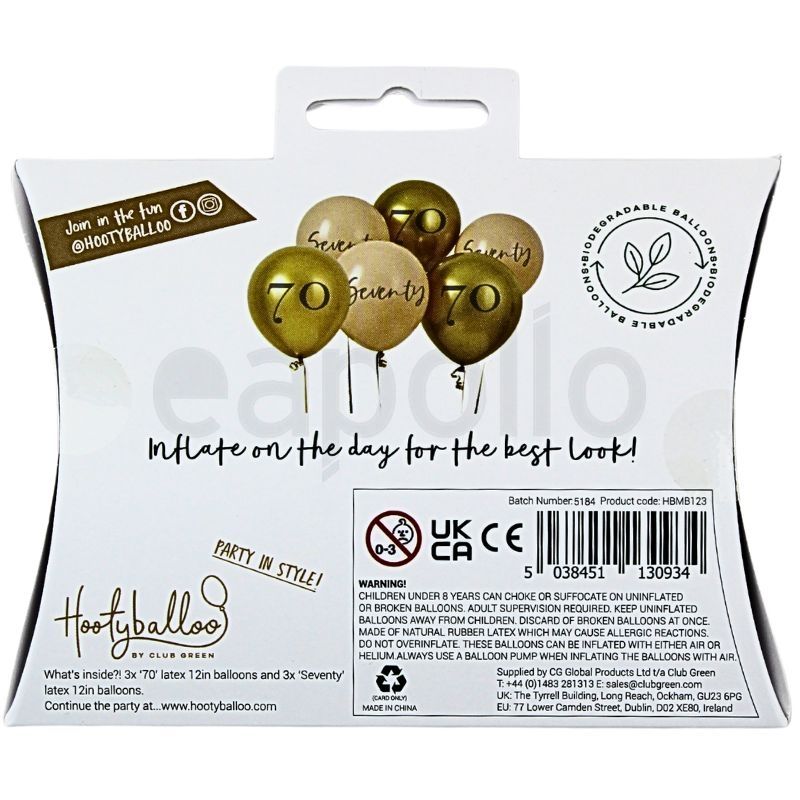 Wholesale Biodegradable Latex Balloons 12" 'Seventy' - Gold & Nude | UK ...