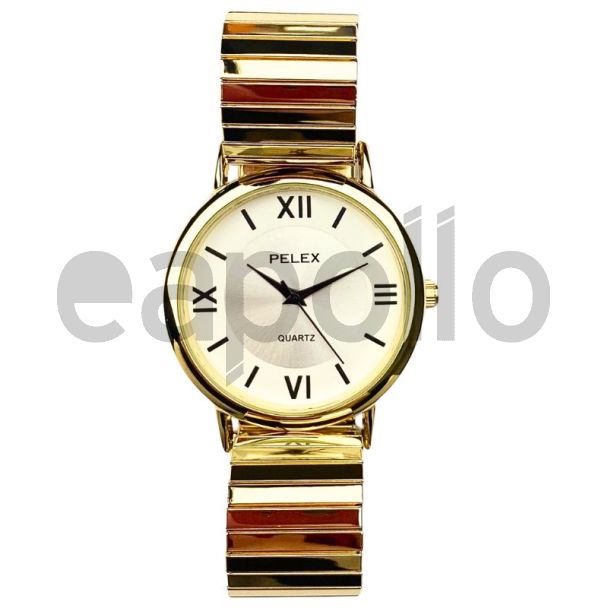 Pelex Men's Metal Expander Strap Watch With Round Dial - Gold & White ...