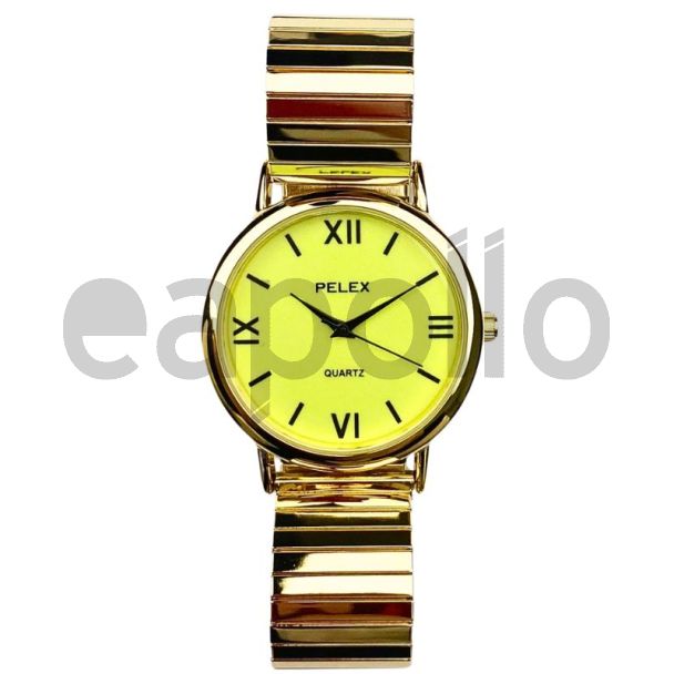 Pelex Men's Round Glow In The Dark Metal Expander Strap Watch - Gold ...