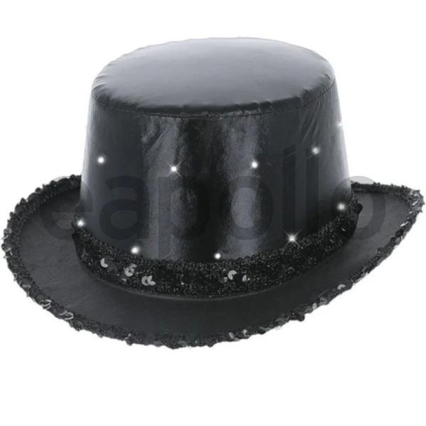 LED Light Up Metallic Top Hat - Black | UK wholesaler and supplier