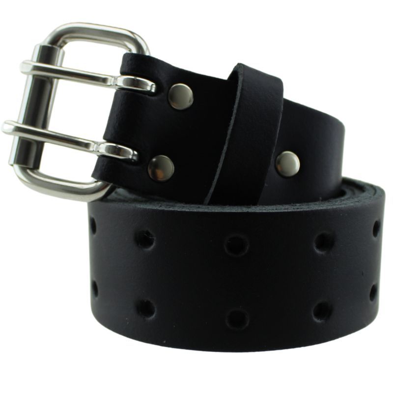 Men's Genuine Leather 2 Pin Half Slot Belts 1.5" Wide - Black (Large ...