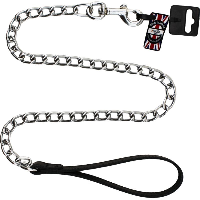 Wholesale Metal Chain Lead With Leather Padded Handle-Black (30''x4mm ...